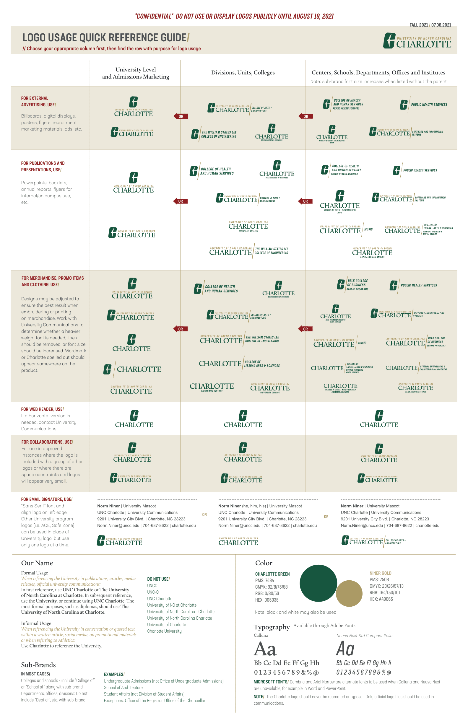 UNC Charlotte brand logo quick reference guide rev08062021 - University ...