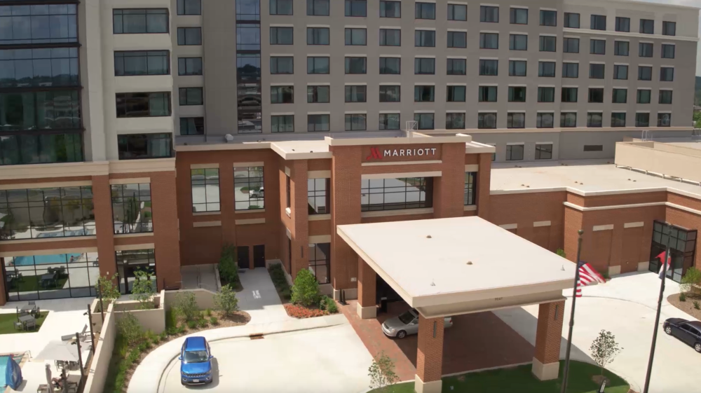 Aerial Marriott Hotel and Conference Center, Main Entrance CU ...